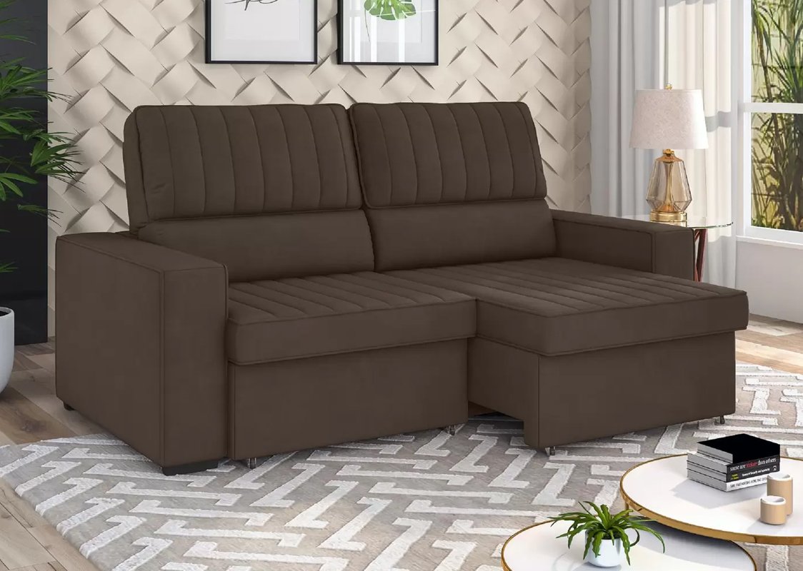 Sofá Retrátil e Reclinável 2 Lugares Marrom Suede Napoli Luizzi 1,85m ...