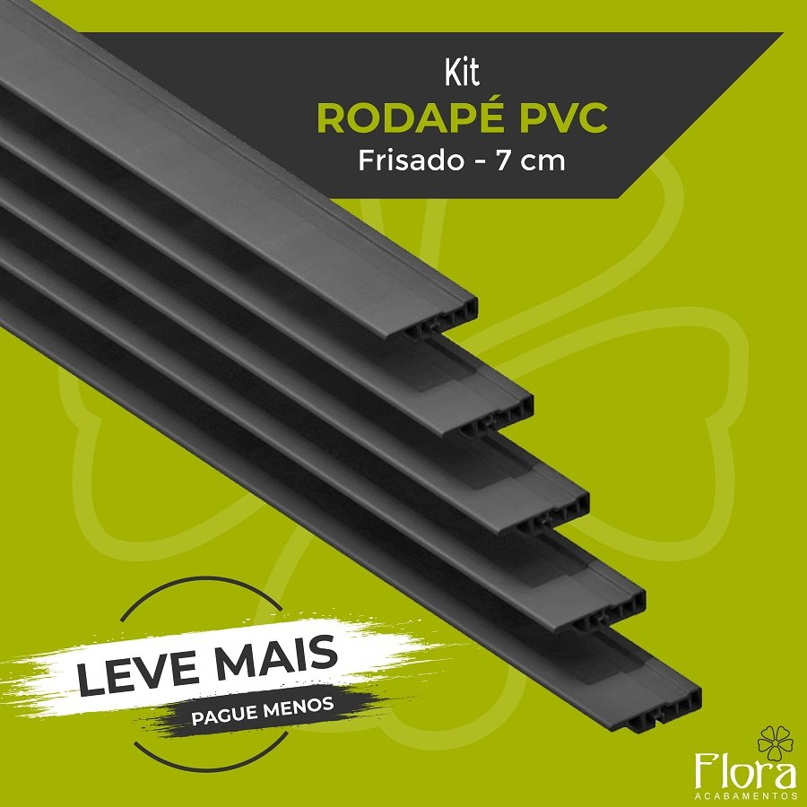 RODAPÉ PVC 7cm FRISADO PRETO -KIT COM 10 BARRAS | MadeiraMadeira