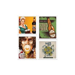 Kit 4 Mini Quadros Beba Uma Cerveja Branco | MadeiraMadeira