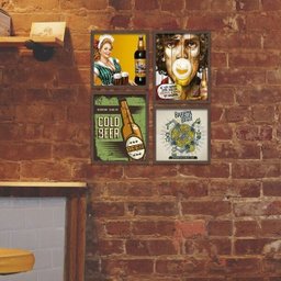 Kit 4 Mini Quadros Beba Uma Cerveja Branco | MadeiraMadeira