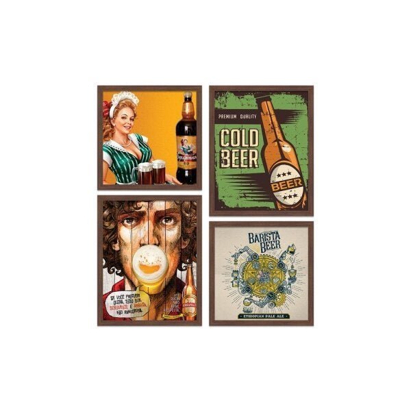 Kit 4 Mini Quadros Beba Uma Cerveja Branco | MadeiraMadeira