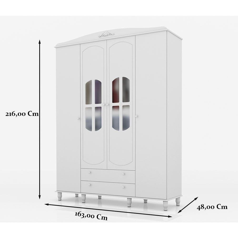 Roupeiro 4 Portas Mdf Com Pés De Madeira Branco Fosco | MadeiraMadeira