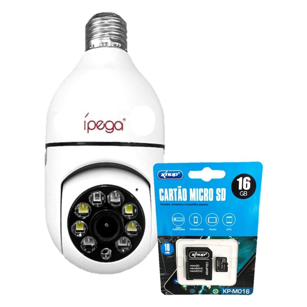 Kit Ípega Câmera IP Auto Tracking Lâmpada 1080p + Cartão de Memória ...