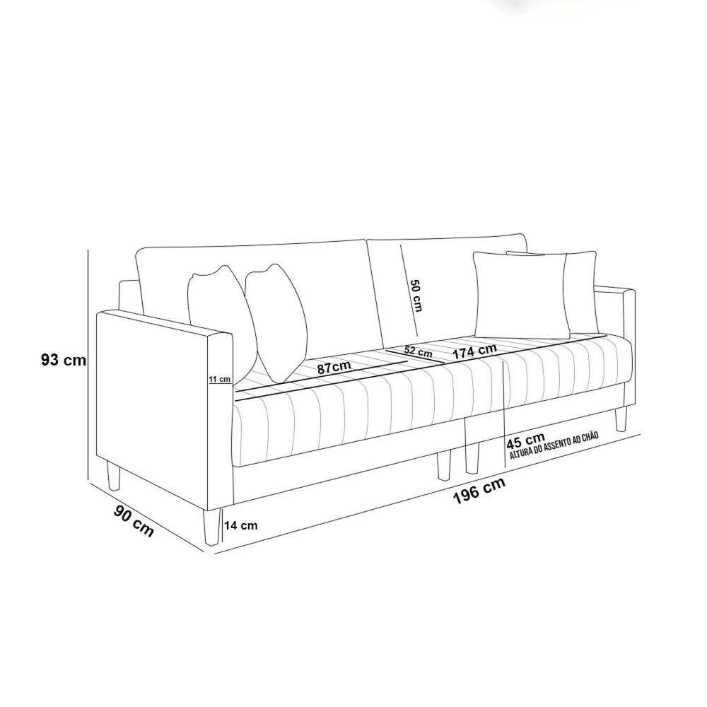 Sofá 3 Lugares Living 196cm Pés Madeira Cléo Bouclê Creme K01 - D'rossi ...