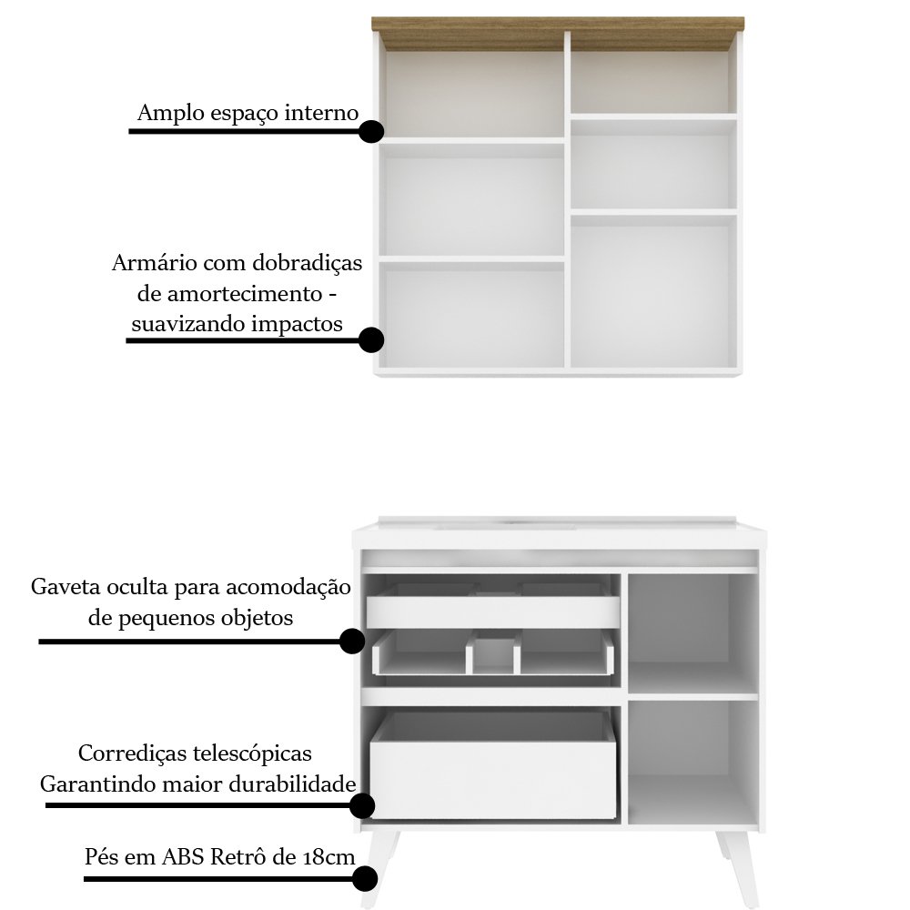 Gabinete para Banheiro 90cm com Lavatório e Armário Cewal Branco/mel | MadeiraMadeira