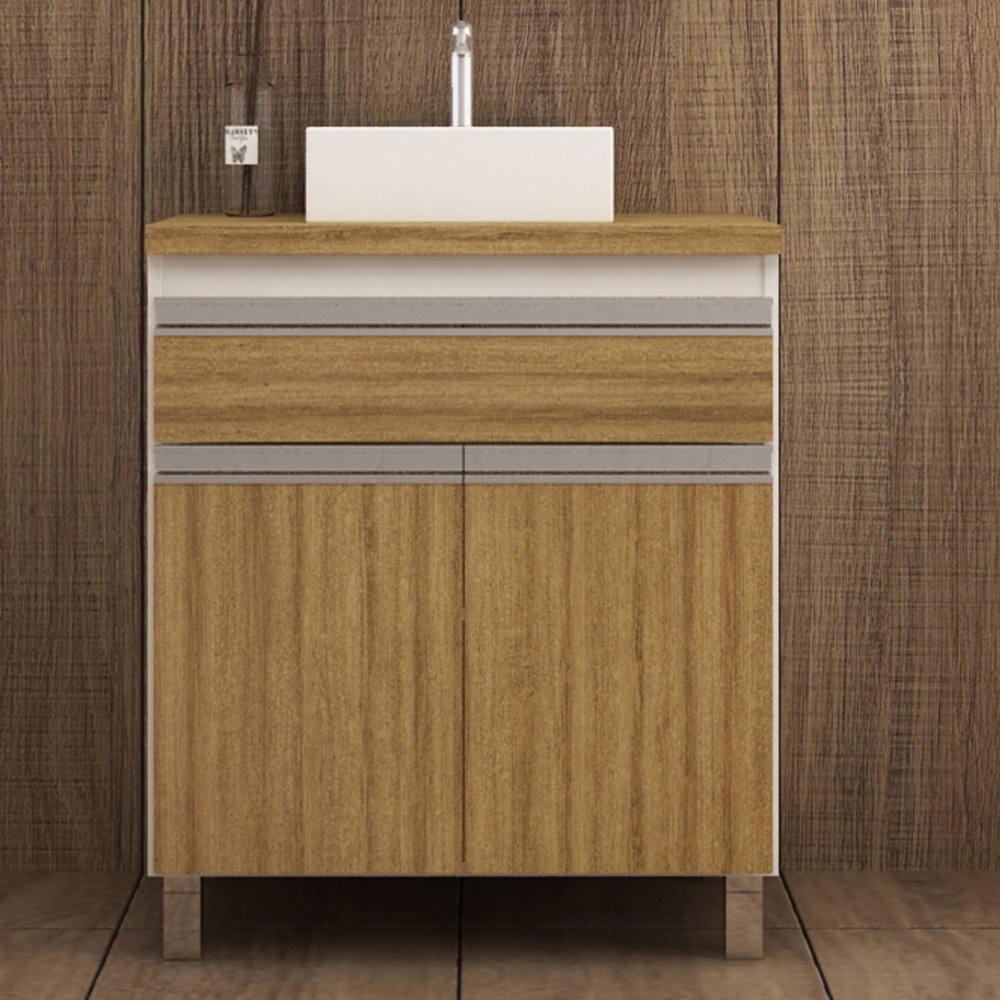 Gabinete para Banheiro 90cm com Lavatório Cewal Branco/Mel | MadeiraMadeira