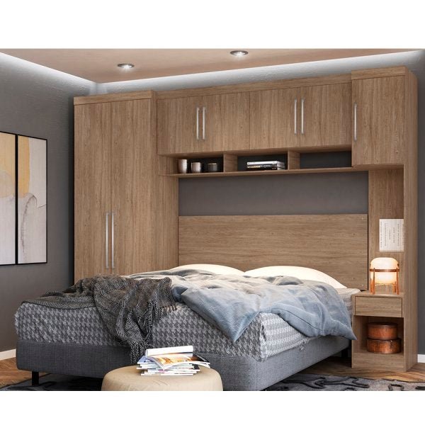 Quarto Nogal Modulado Modena de Casal Armário Ponte com Nicho + Mesa de ...