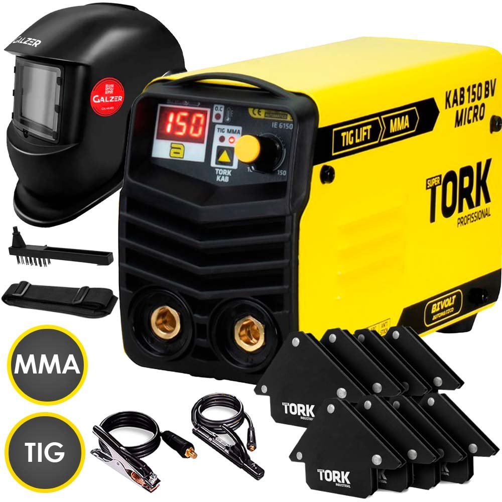 SOLDA INVERSORA 150A MMA TIG TORK + MASCARA + 8 ESQUADROS | MadeiraMadeira
