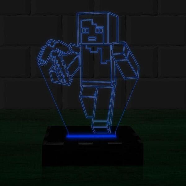Luminária Led 3D Minecraft Abajur - Azul | MadeiraMadeira