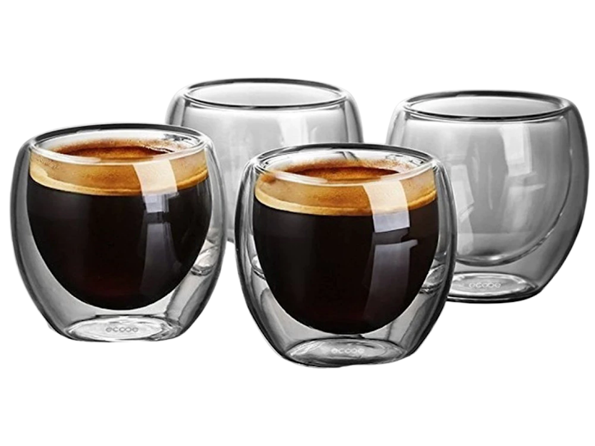 KIT 2 COPOS CAFÉ E CHA VIDRO DUPLO BISTRO 140ML:Incolor | MadeiraMadeira