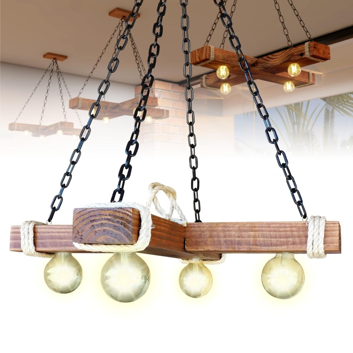 Lustre Pendente de Madeira Caibro Vintage Decoração Área Gourmet ...