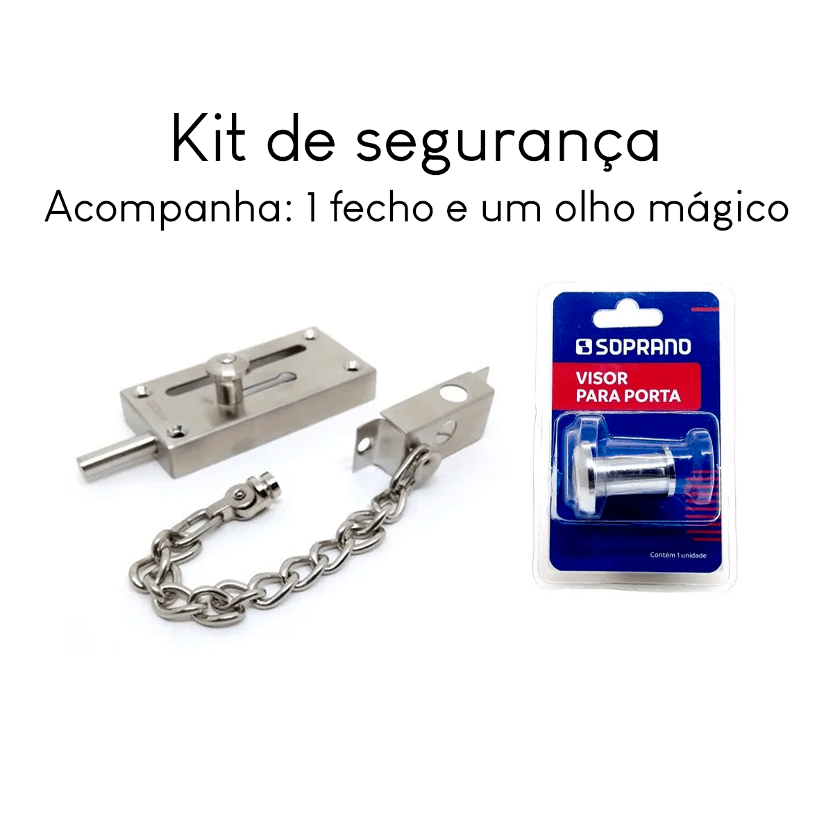 Kit Segurança Fecho para Porta 2 em 1 + Olho Mágico Cromado Pado Fecho ...