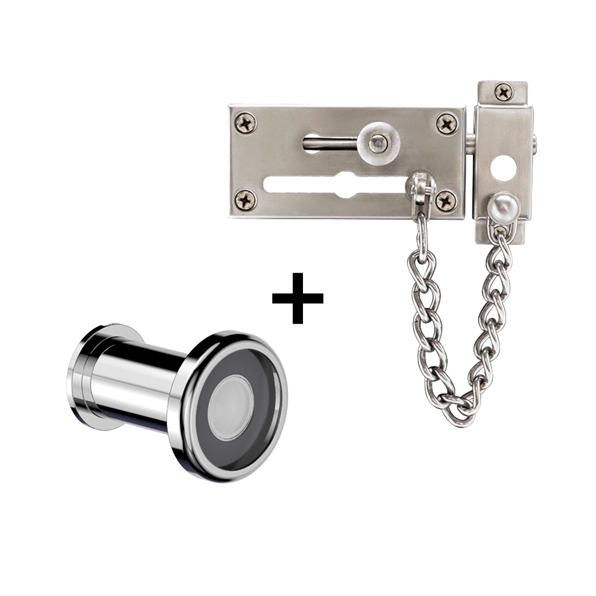 Kit Segurança Fecho para Porta 2 em 1 + Olho Mágico Cromado Pado Fecho ...
