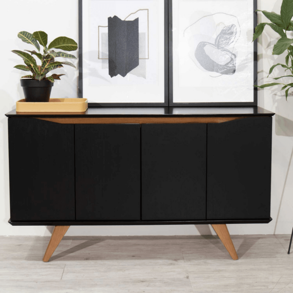 Buffet Olive 135 cm 4 Portas Preto com Natural Província | MadeiraMadeira