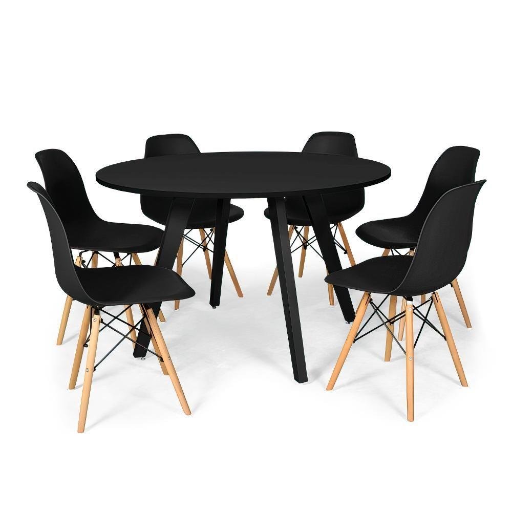 Conjunto Mesa De Jantar Redonda Amanda Preta 120cm Com 6 Cadeiras Eames ...