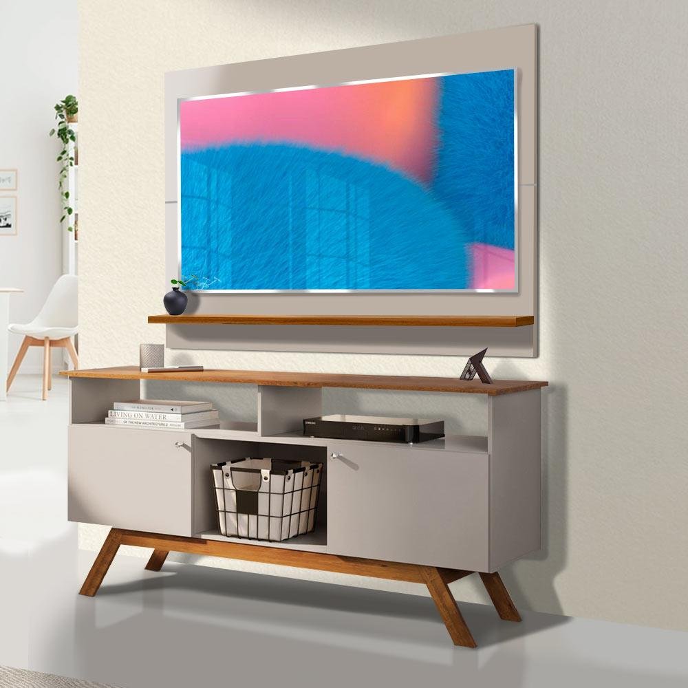 Rack Com Painel Para Sala TV 55 Polegadas Off White Madeira Amsterdã ...