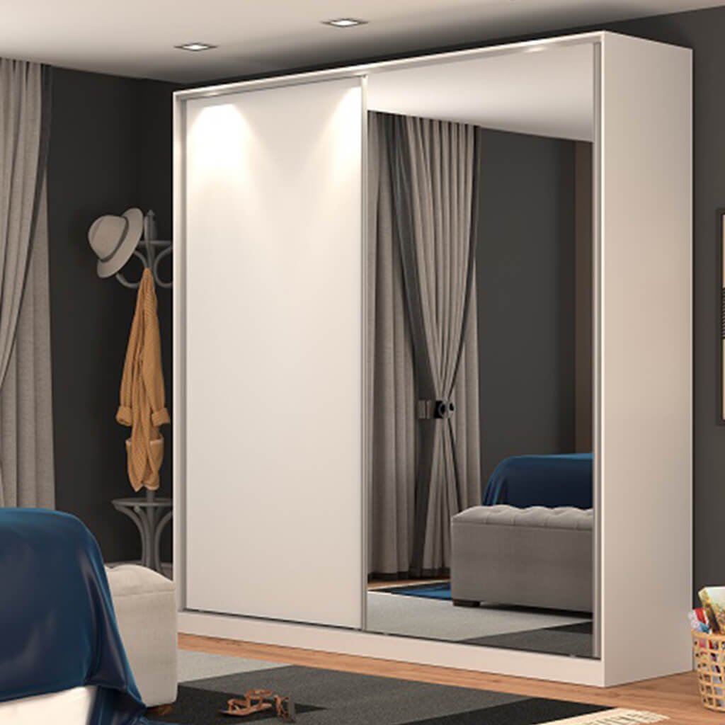 Guarda Roupa 200cm com Espelho 100% Mdf Branco Lilies Móveis ...