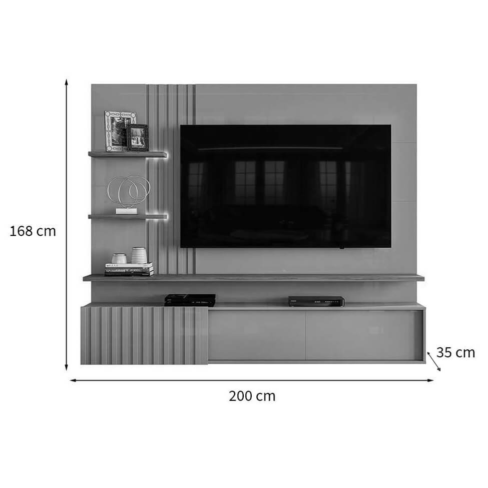 Painel para TV até 65 Polegadas LED Ripado 3 Portas Atena Madetec Cor ...