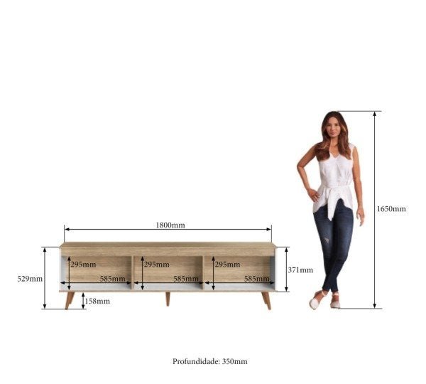 Rack Retrô Longo 3 Portas Viena Rv3000 Mel/Branco Brilho Delmarco ...