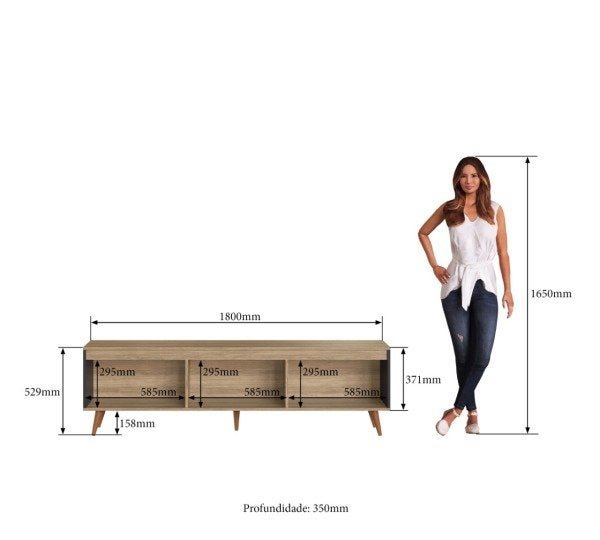 Rack Retrô Longo 3 Portas Viena Rv3000 Mel/Preto Brilho Delmarco ...