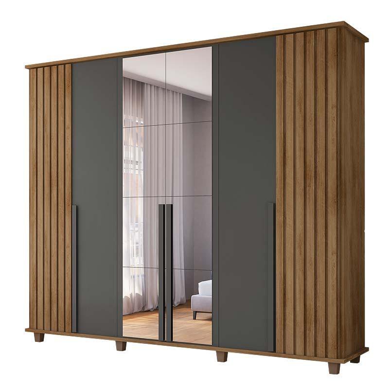 Guarda Roupa Ripado Casal 6 Portas 240cm Com Espelho França RV Móveis ...