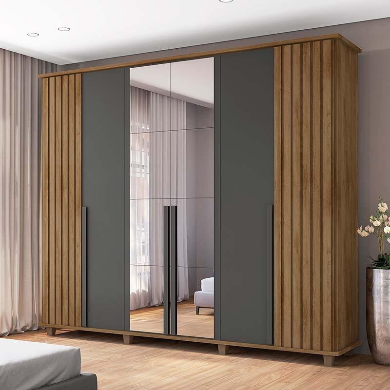 Guarda Roupa Ripado Casal 6 Portas 240cm Com Espelho França RV Móveis ...