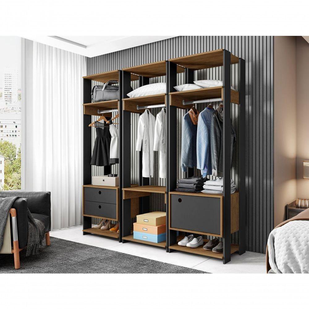 Guarda Roupas Francia Preto Freijó Com Porta E Gaveta | MadeiraMadeira