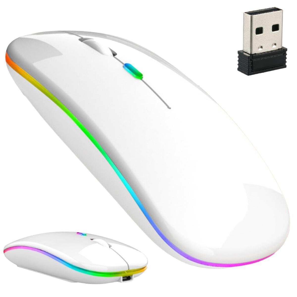 Mouse sem Fio Recarregável Wireles Optico Led Rgb Branco | MadeiraMadeira