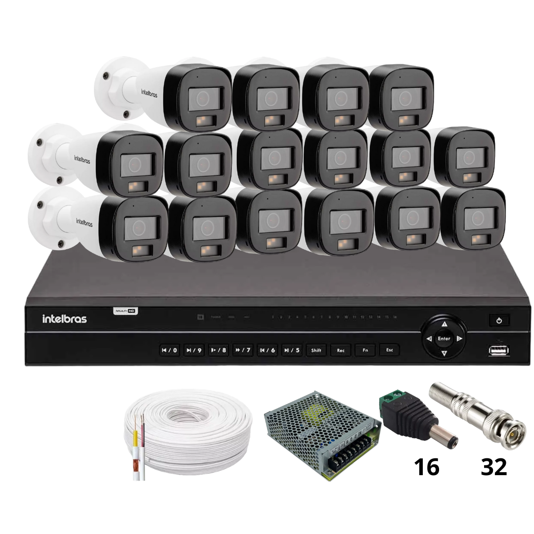 Kit 16 Câmeras Intelbras 3220b Full Color com Áudio Dvr Intelbras Mhdx ...