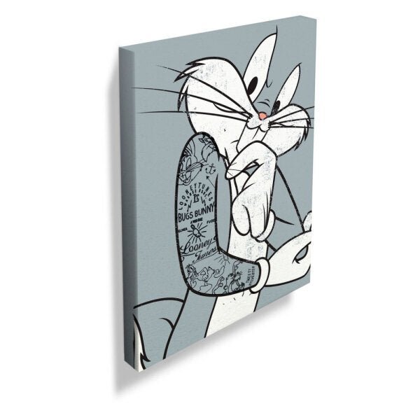 Quadro Tela Looney Bugs Bunny Concerned FD Cinza | MadeiraMadeira