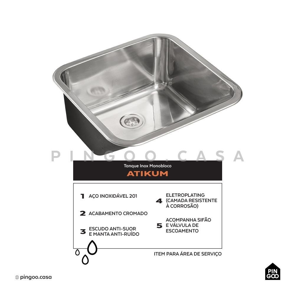 Tanque Inox Monobloco 50 Cm Atikum Pingoo.casa - Prata Polido ...