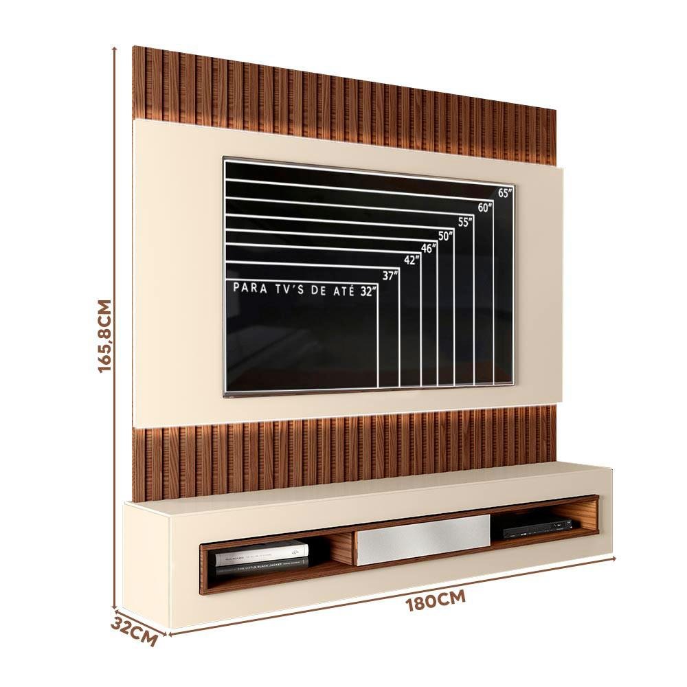 Painel TV 100% MDF Ripado Até 65 Polegadas Off White Marroquim Khado ...