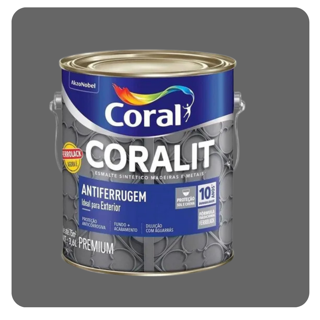 Coralit Ferrolack Brilhante Cinza 3,6L Coral | MadeiraMadeira