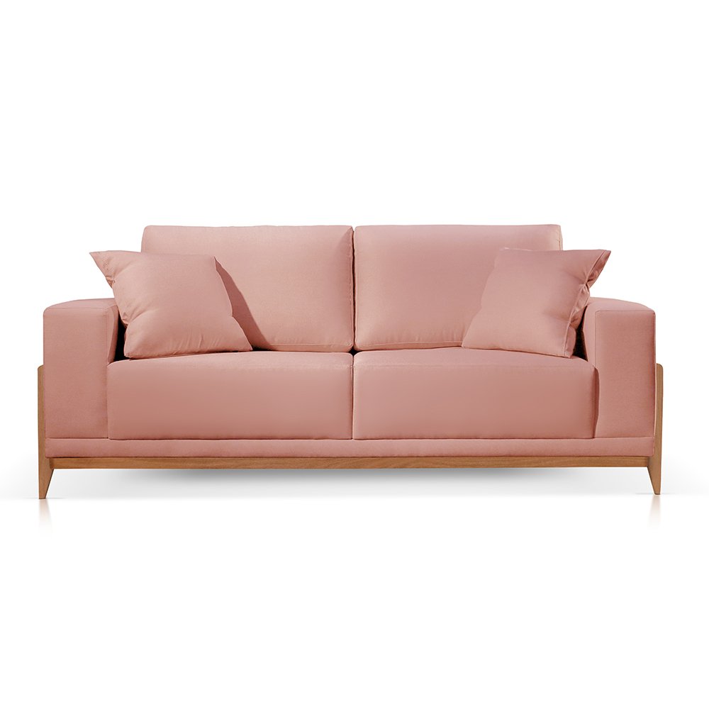 sofá 3 lugares almofada solta base madeira veludo rosa bellagio 2.10m ...