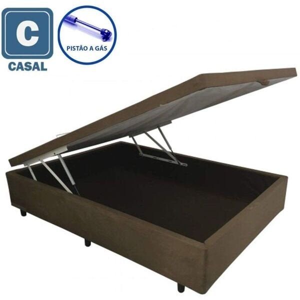 Cama Box Baú Casal Luxo 138x188 com Pistão A Gás Suede Marrom ...