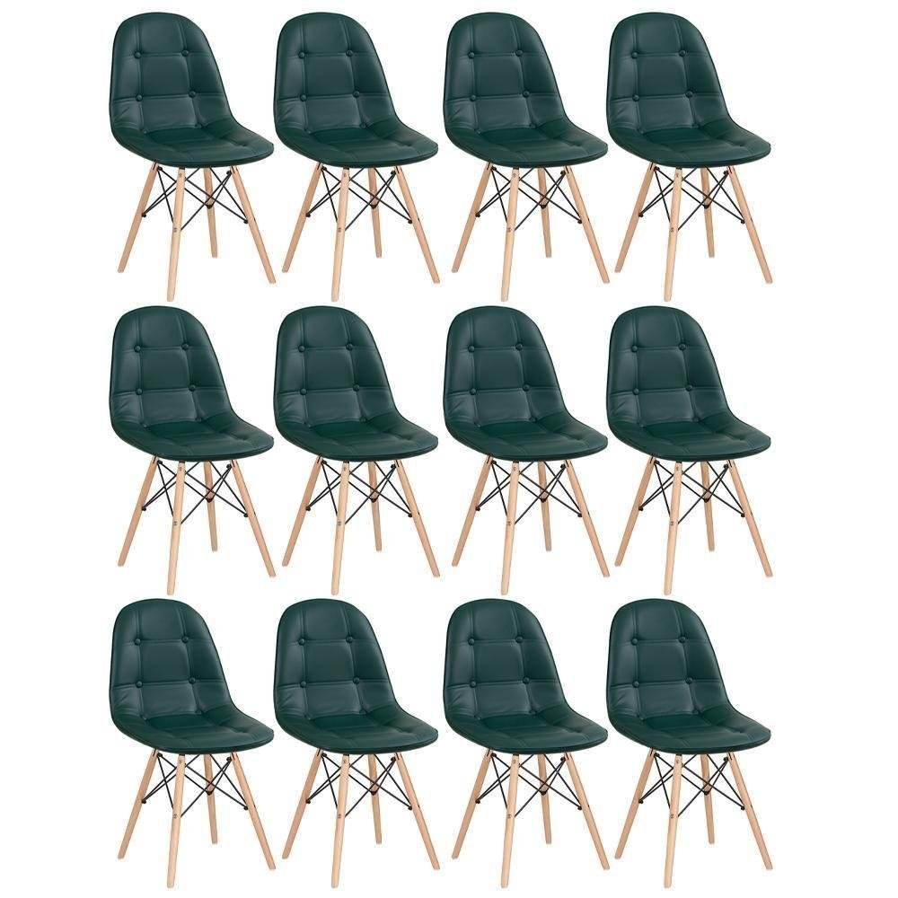 Kit - 12 X Cadeiras Estofadas Eames Eiffel Botonê - Base de Madeira ...