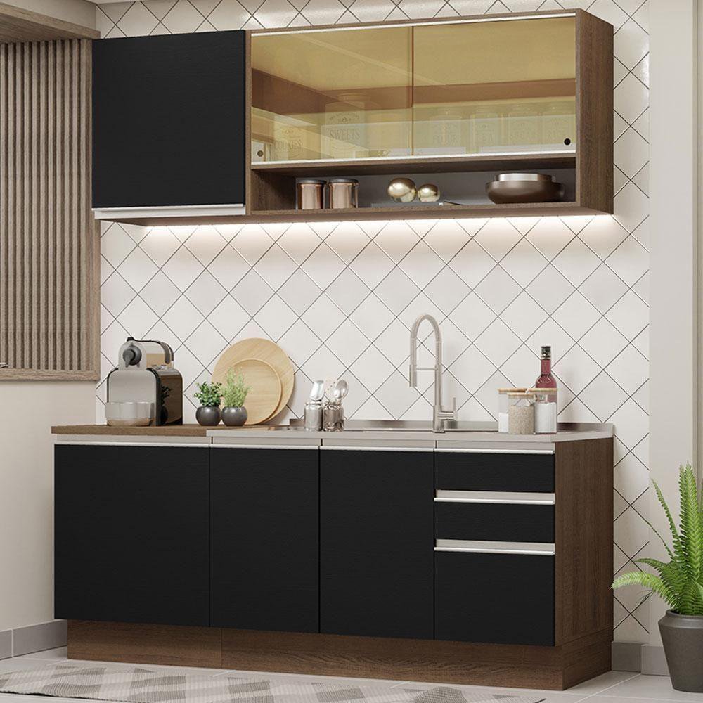 Cozinha Completa 180006 Com Armário E Balcão Rustic/Preto | MadeiraMadeira