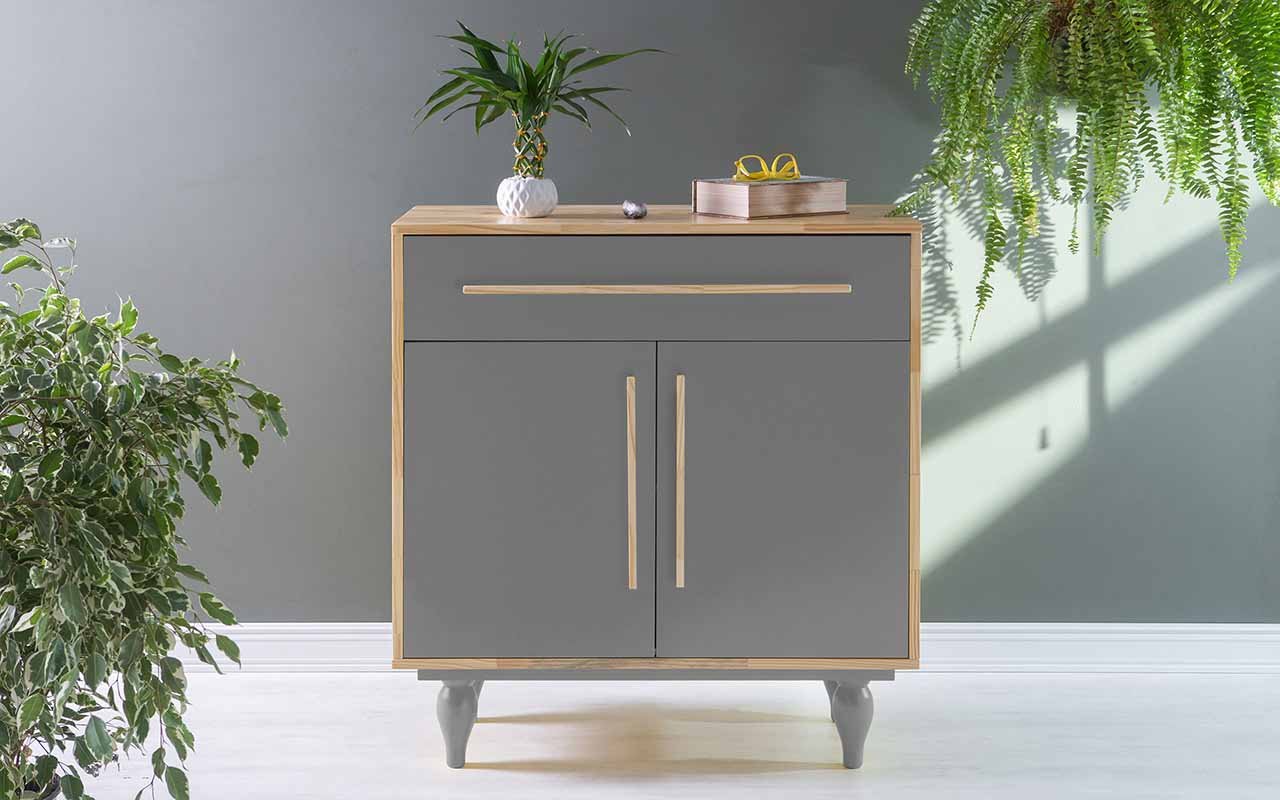 BUFFET COM GAVETA E 2 PORTAS SIDERAL NATURAL E CINZA CONCRETO ...
