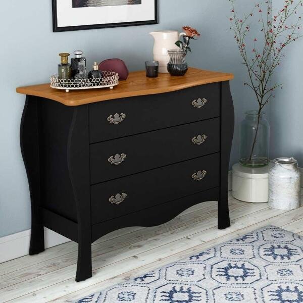 Cômoda MDF Preto Acetinado Camaru Liz | MadeiraMadeira