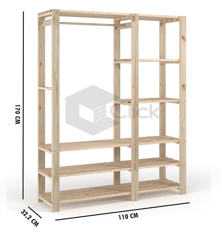 Estante Para Roupas Em Madeira Arara Sapateira Praleteira | MadeiraMadeira