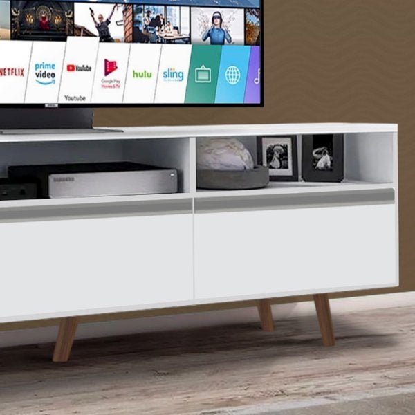 Rack para TV até 55 Polegadas Pés Madeira Retrô Branco | MadeiraMadeira