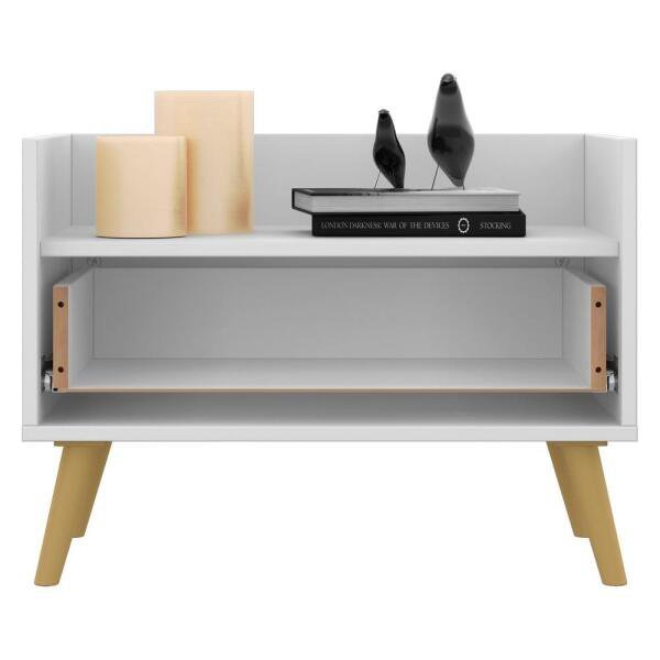 Mesa de Cabeceira 80cm com Pés Retrô Multimóveis Branca/Natural ...