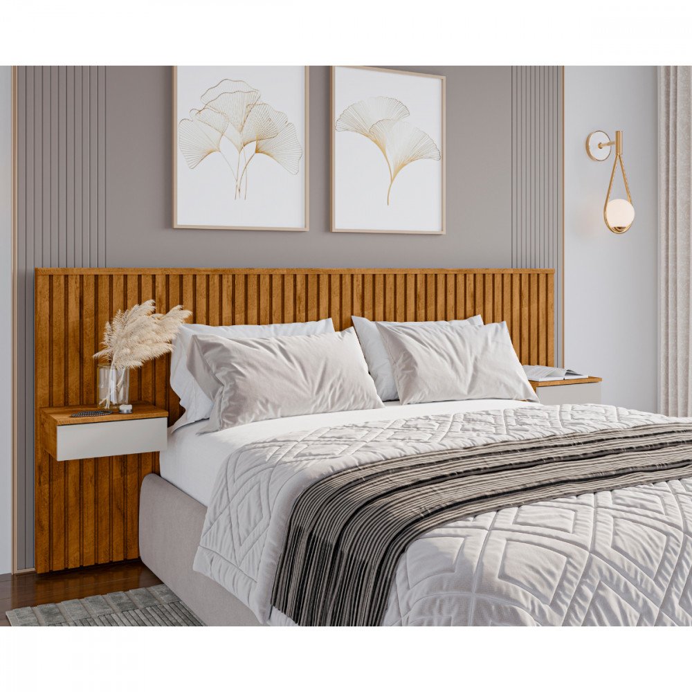Cabeceira para Cama Casal ou Queen Columbia Ripado Naturalle Off White ...