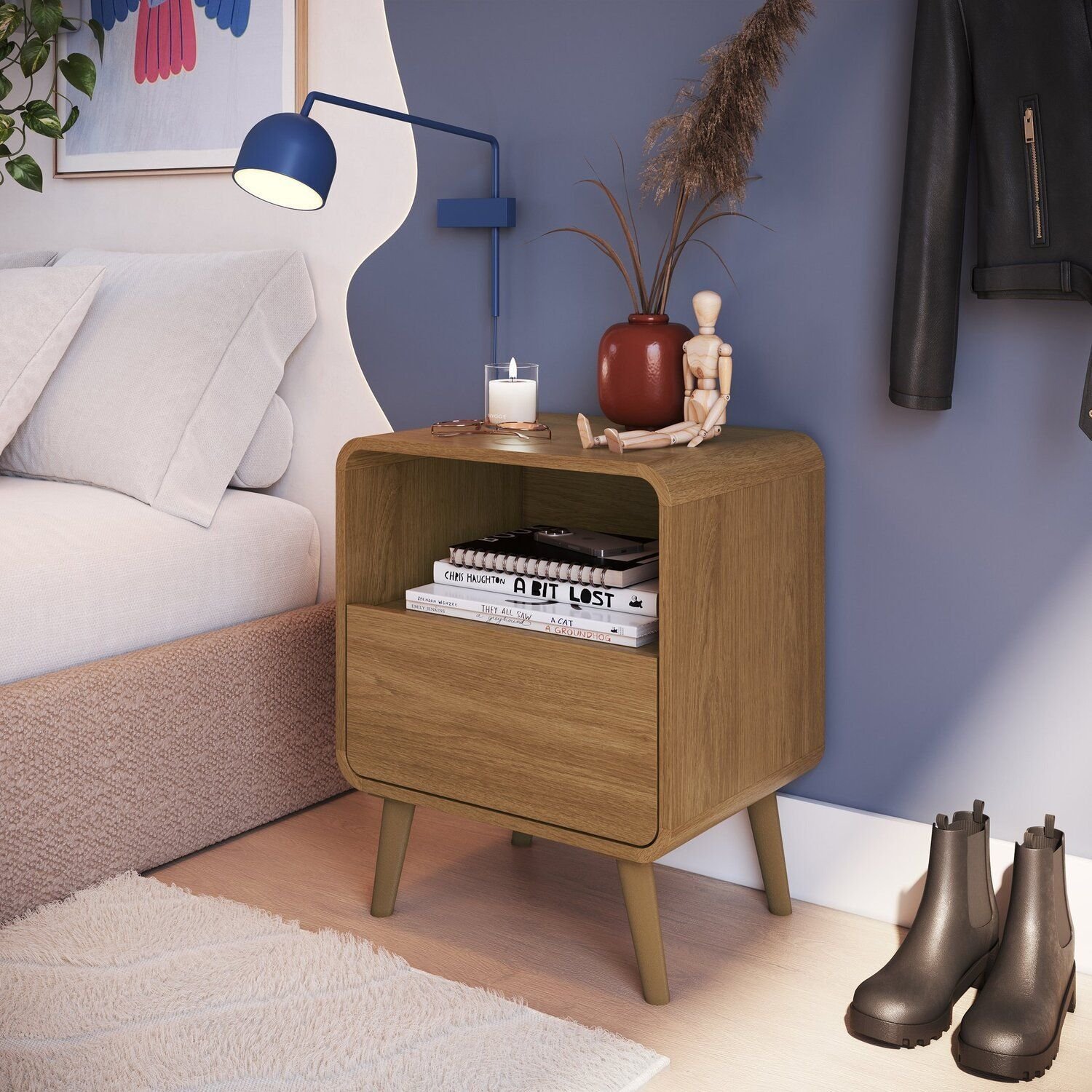 Mesa de Cabeceira com 1 Gaveta Curve | MadeiraMadeira