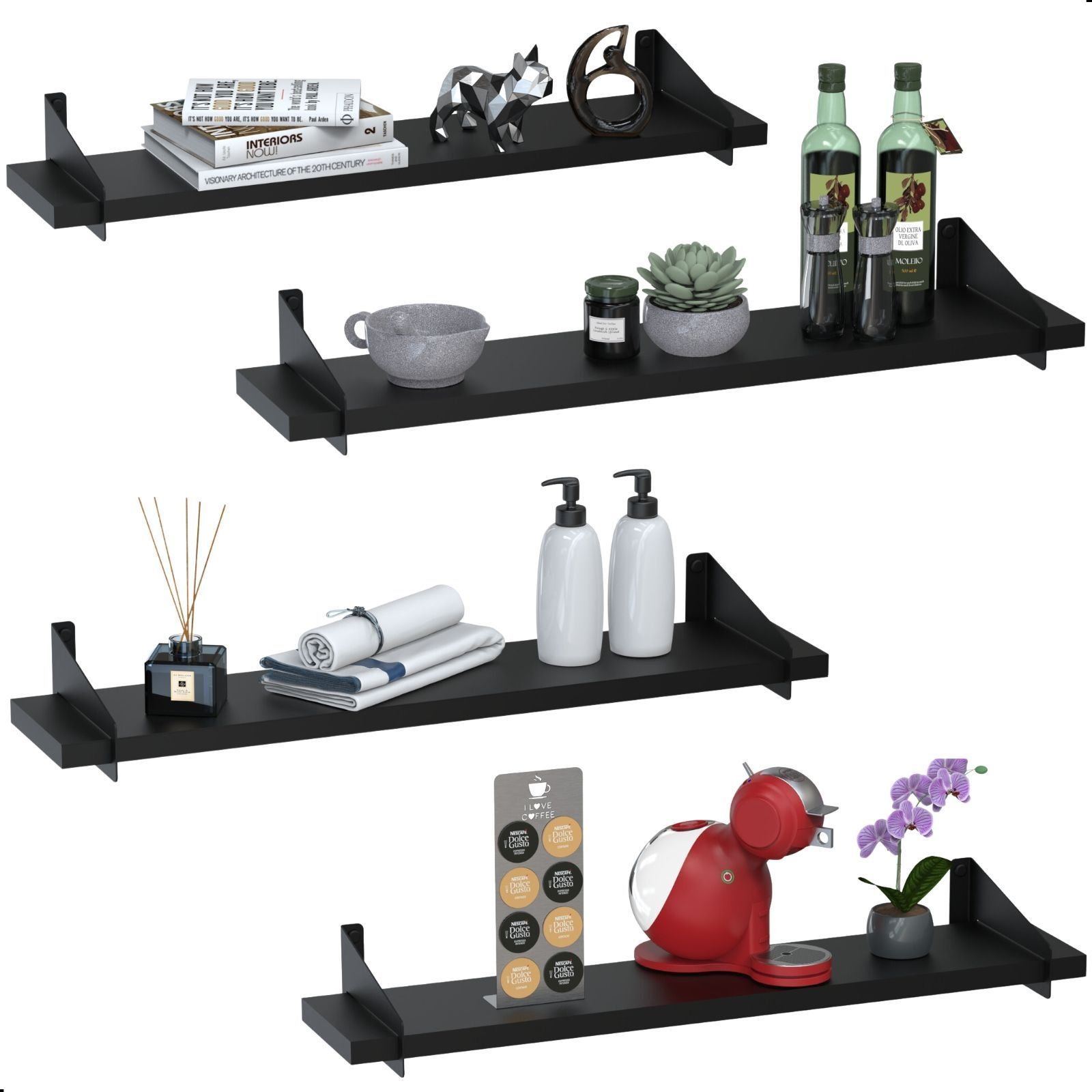 4 Prateleiras Suspensa Estilo Industrial Madeira 60cm Fs Pp:preto | MadeiraMadeira