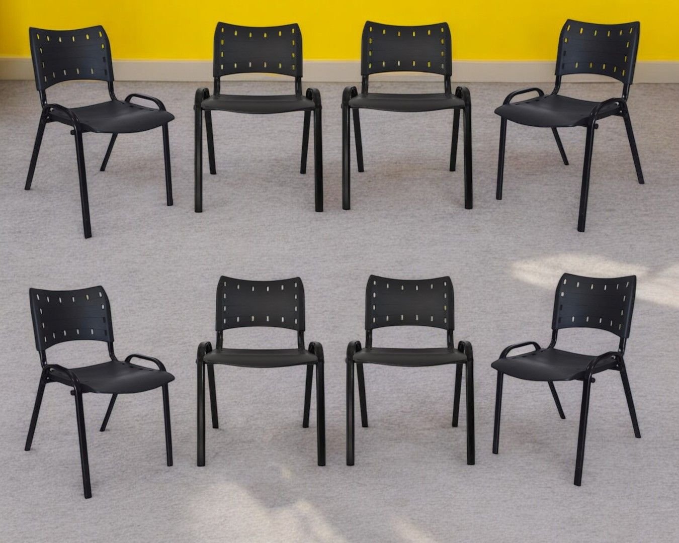 Kit com 8 Cadeiras Iso para Escola Escritório Comércio Preta Base Preta ...