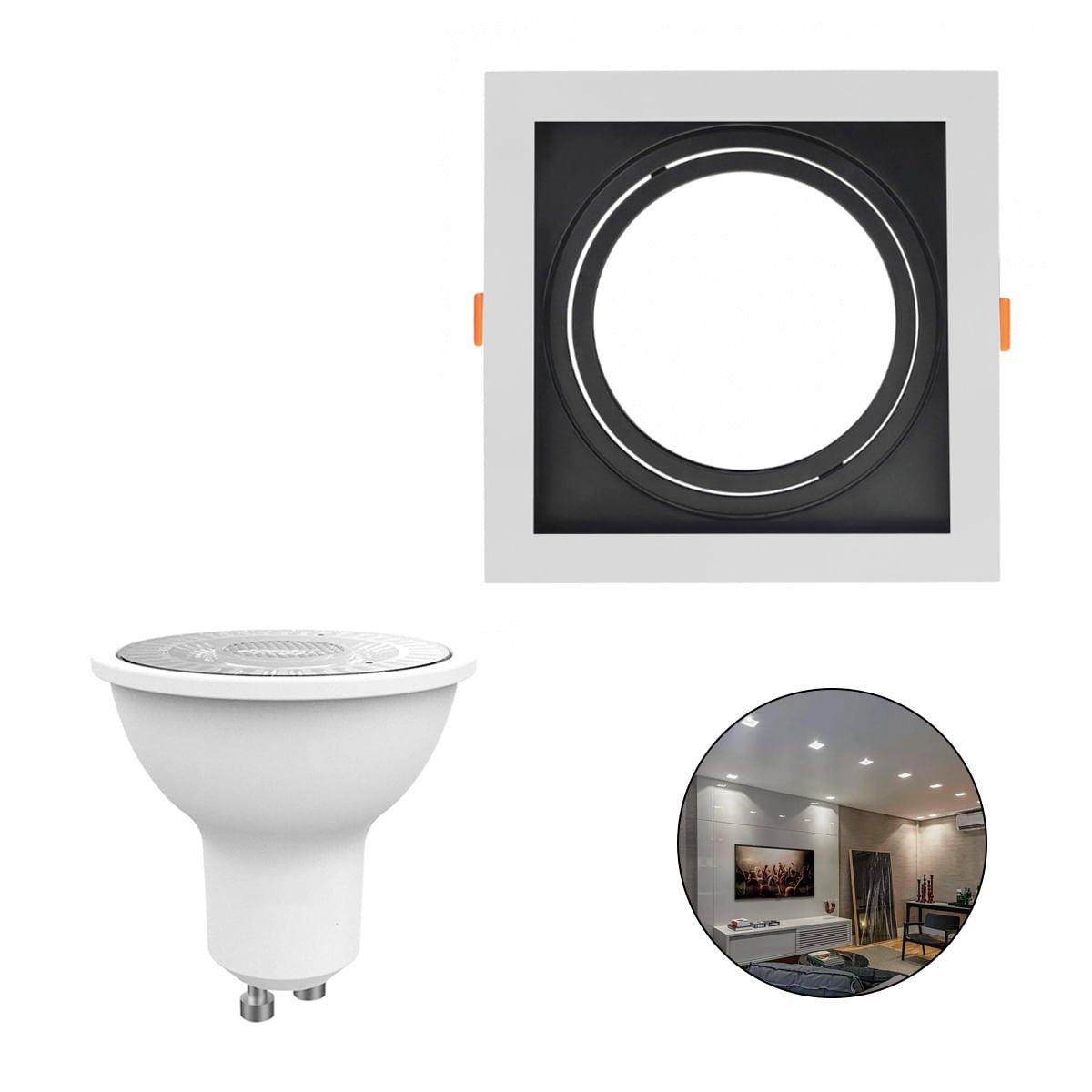 Kit Spot Quadrado Embutir GU10 e Lâmpada MR16 Black + Decker Preto Com ...