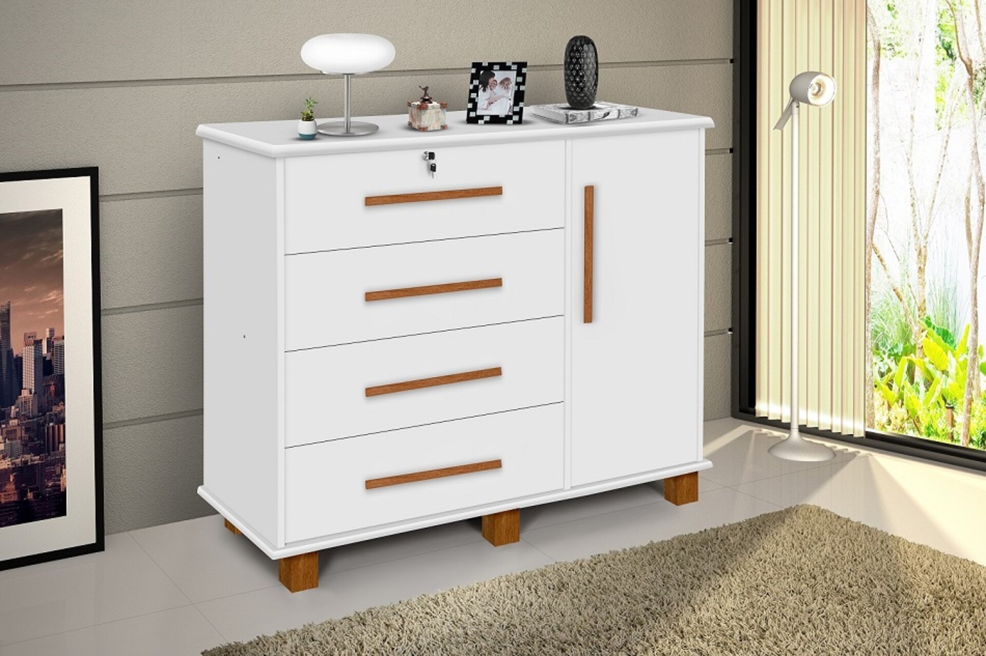 Cômoda Infantil 4 Gavetas com Sapateira Lisboa Branca | MadeiraMadeira