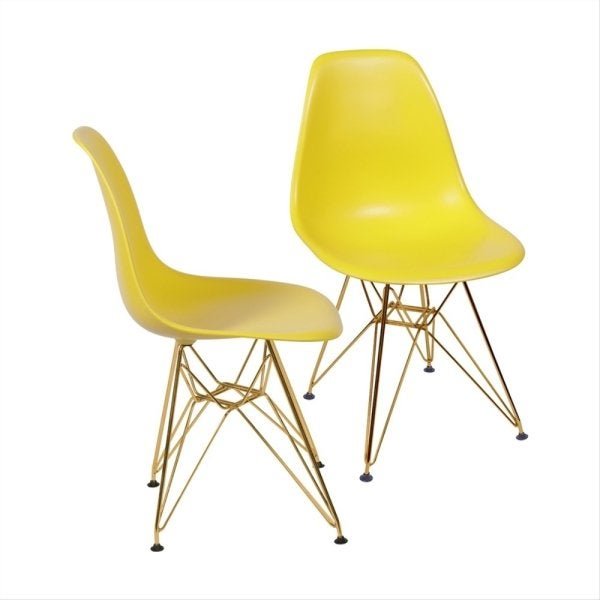 Kit 2 Cadeiras Dkr Amarela Base Cobre | MadeiraMadeira