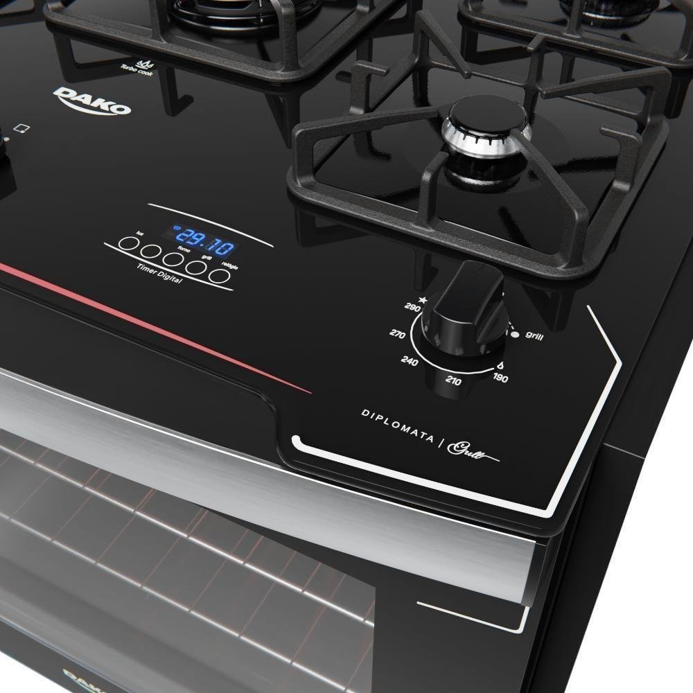 Fogão de Embutir 5 Bocas Preto com Mesa de Vidro Dako Grill | MadeiraMadeira